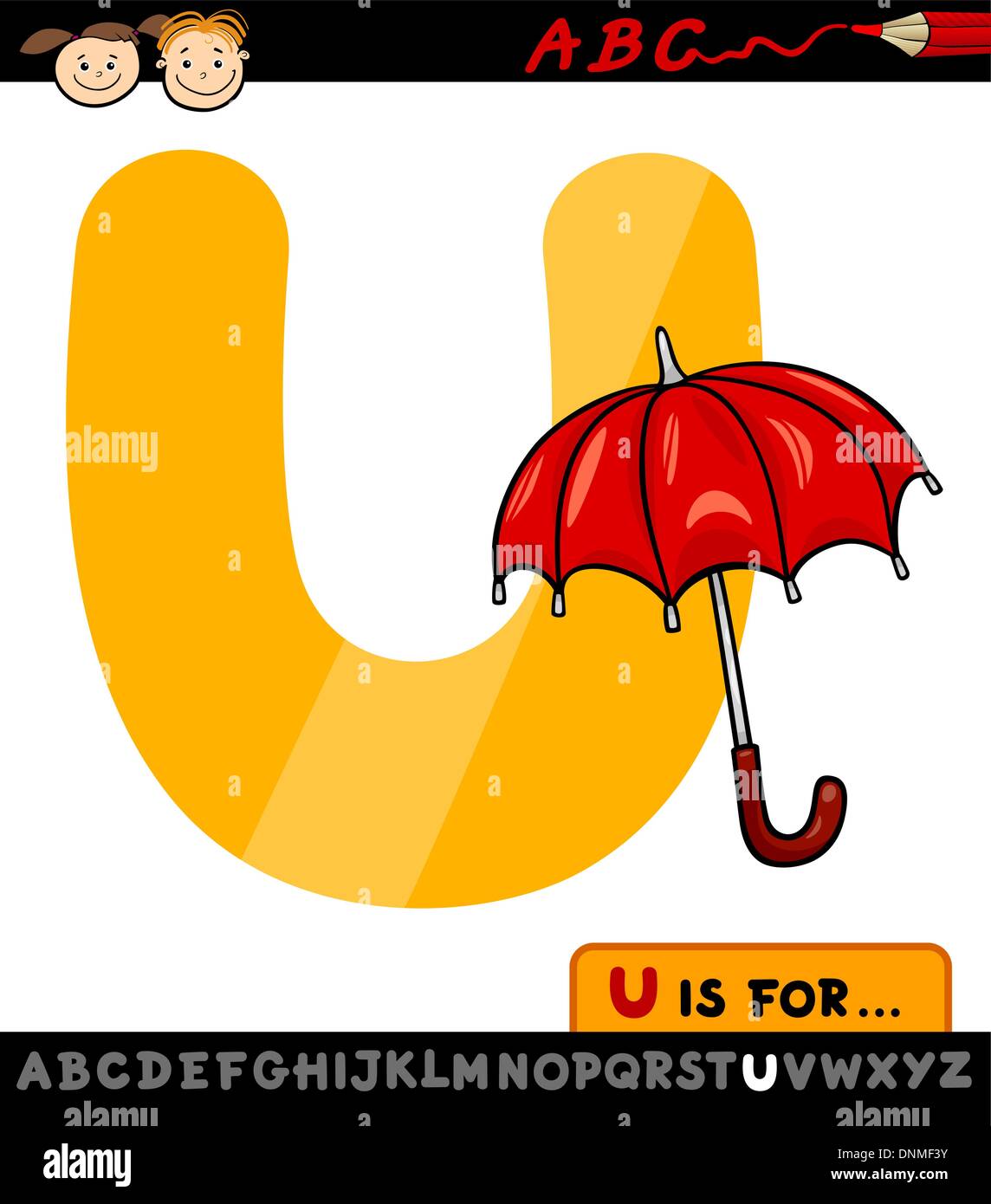 Cartoon Illustration of Capital Letter U from Alphabet with Umbrella ...