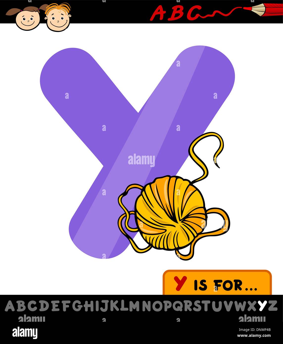 Cartoon Illustration of Capital Letter Y from Alphabet with Yarn for ...