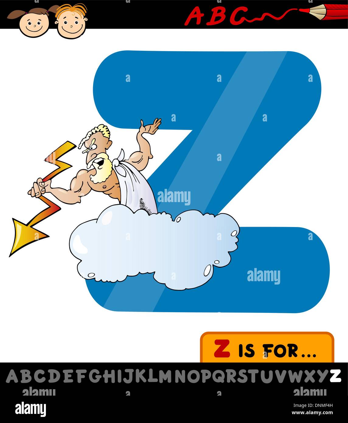 Cartoon Illustration of Capital Letter Z from Alphabet with Zeus for ...