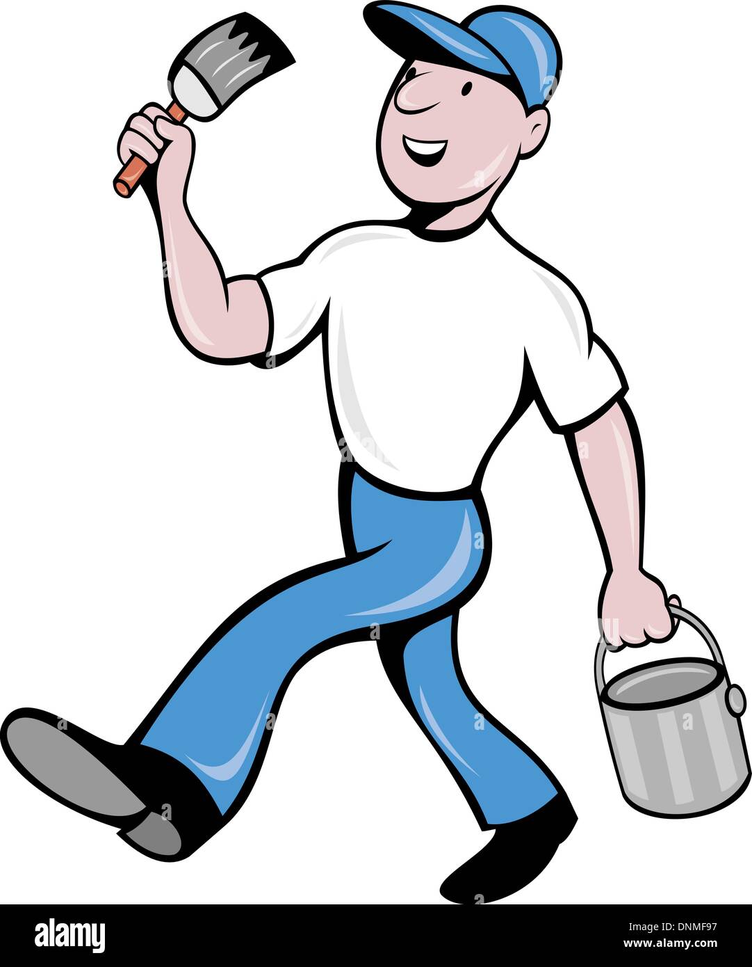 illustration of a House painter with paintbrush and holding a paint can ...