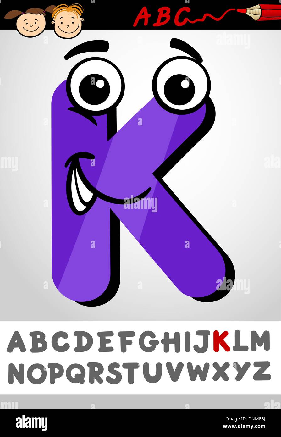 Cartoon Illustration of Cute Capital Letter K from Alphabet for ...