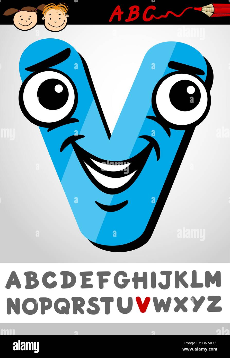 Cartoon Illustration of Cute Capital Letter V from Alphabet for ...