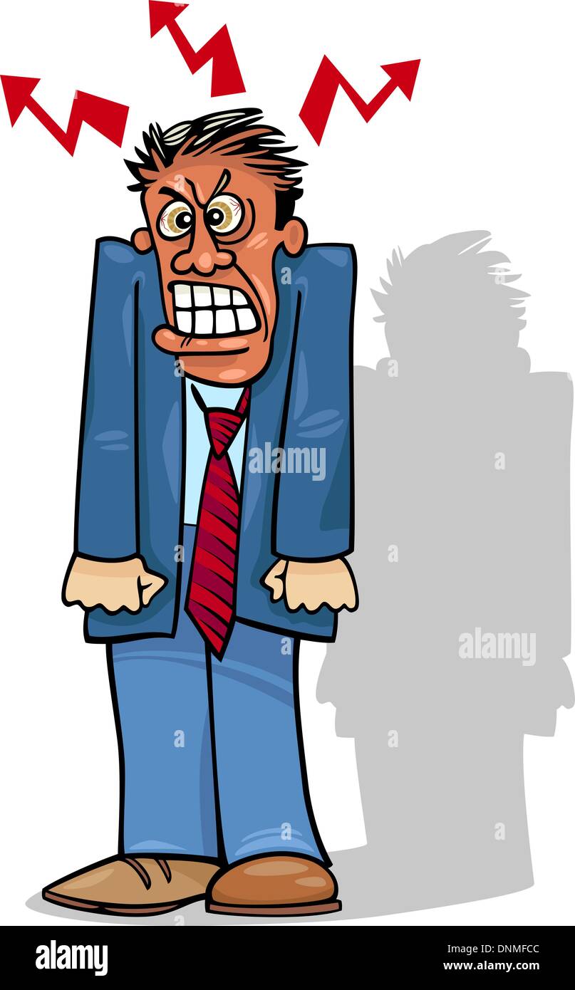 Cartoon Illustration of Furious Angry Man in Suit or Businessman Stock ...