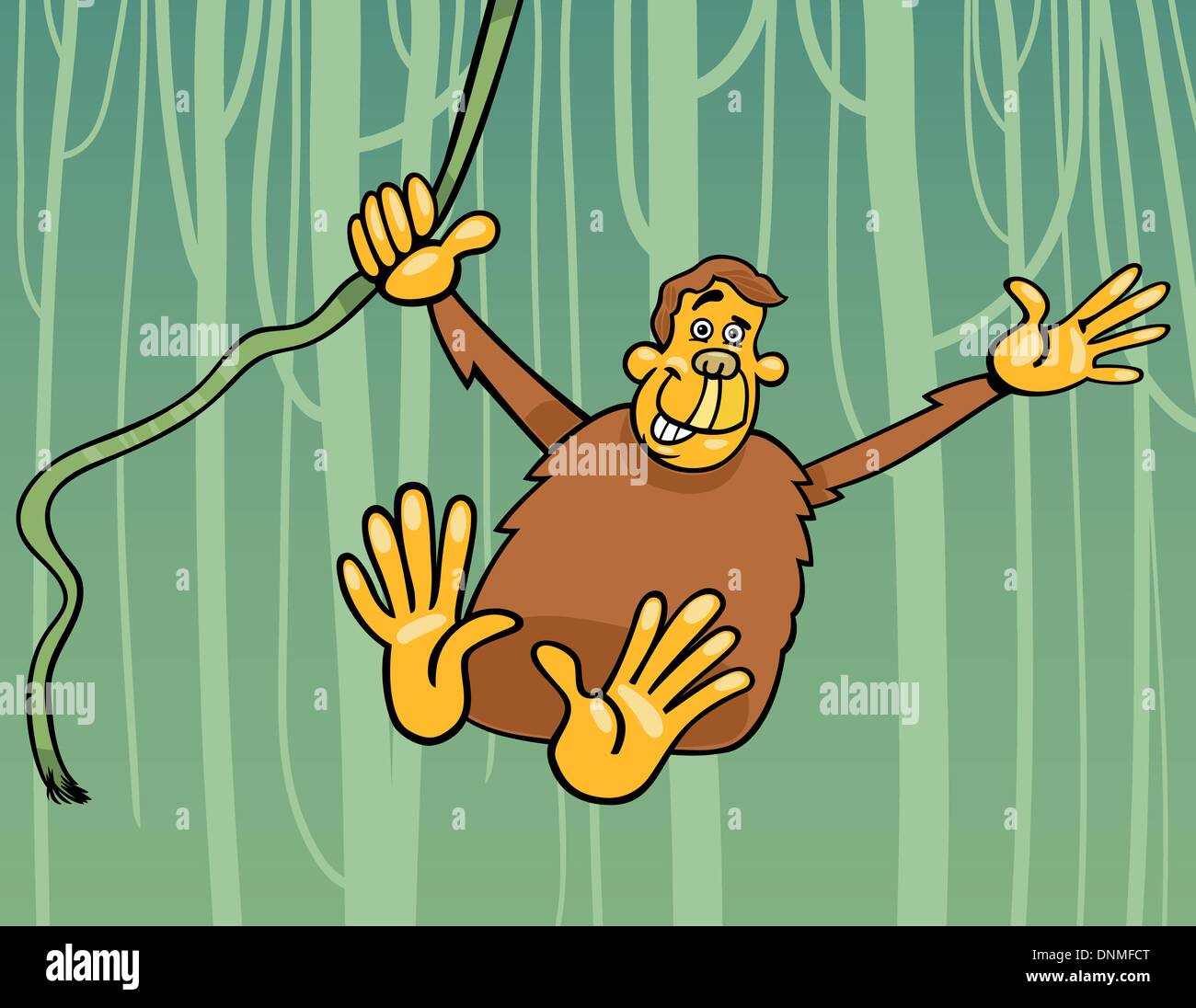 Cartoon Illustration of Funny Chimpanzee Ape in the Jungle Stock Vector ...