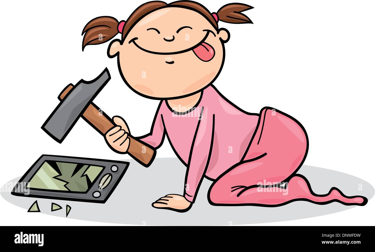 illustration of baby girl destroying the smartphone Stock Vector Image ...