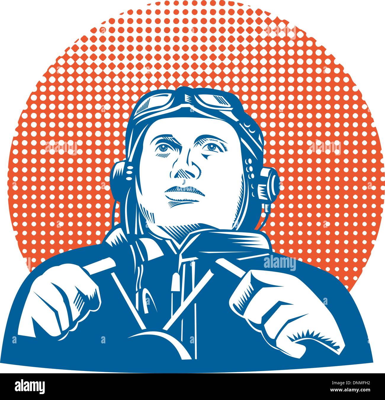Illustration of a world war two pilot airman looking up on white ...