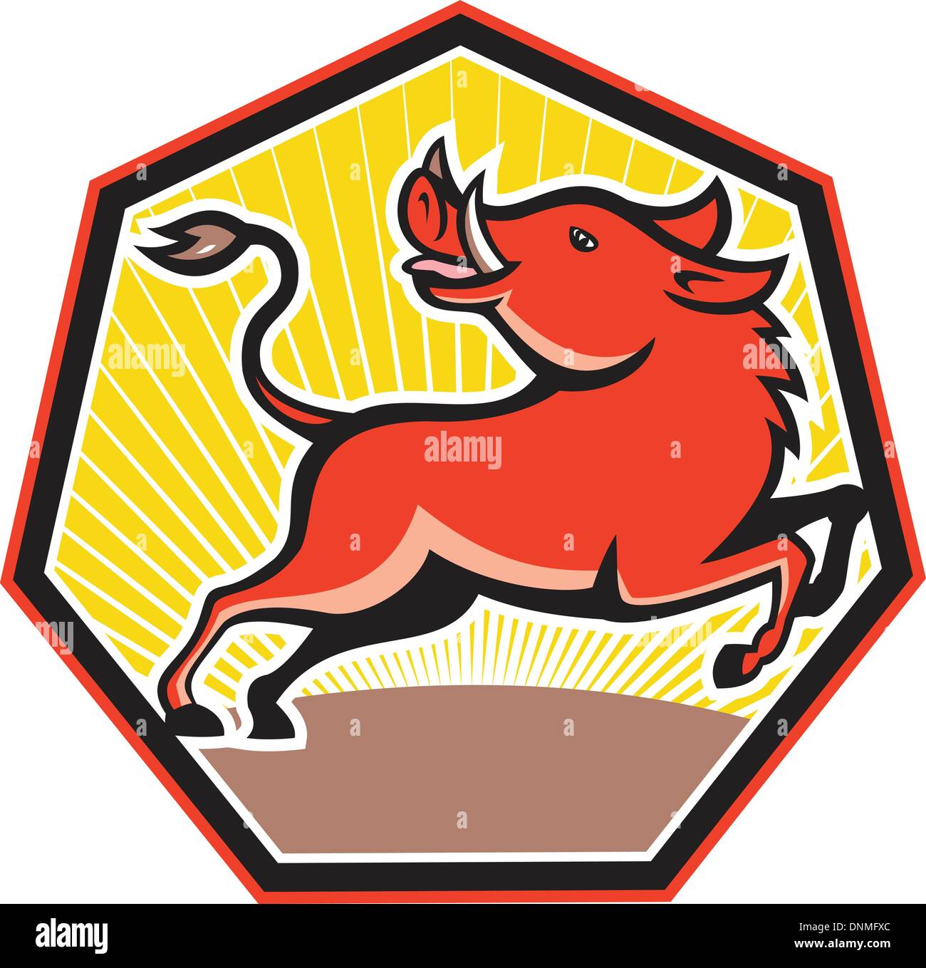 Illustration of wild hog pig razorback set inside septagon shape on ...