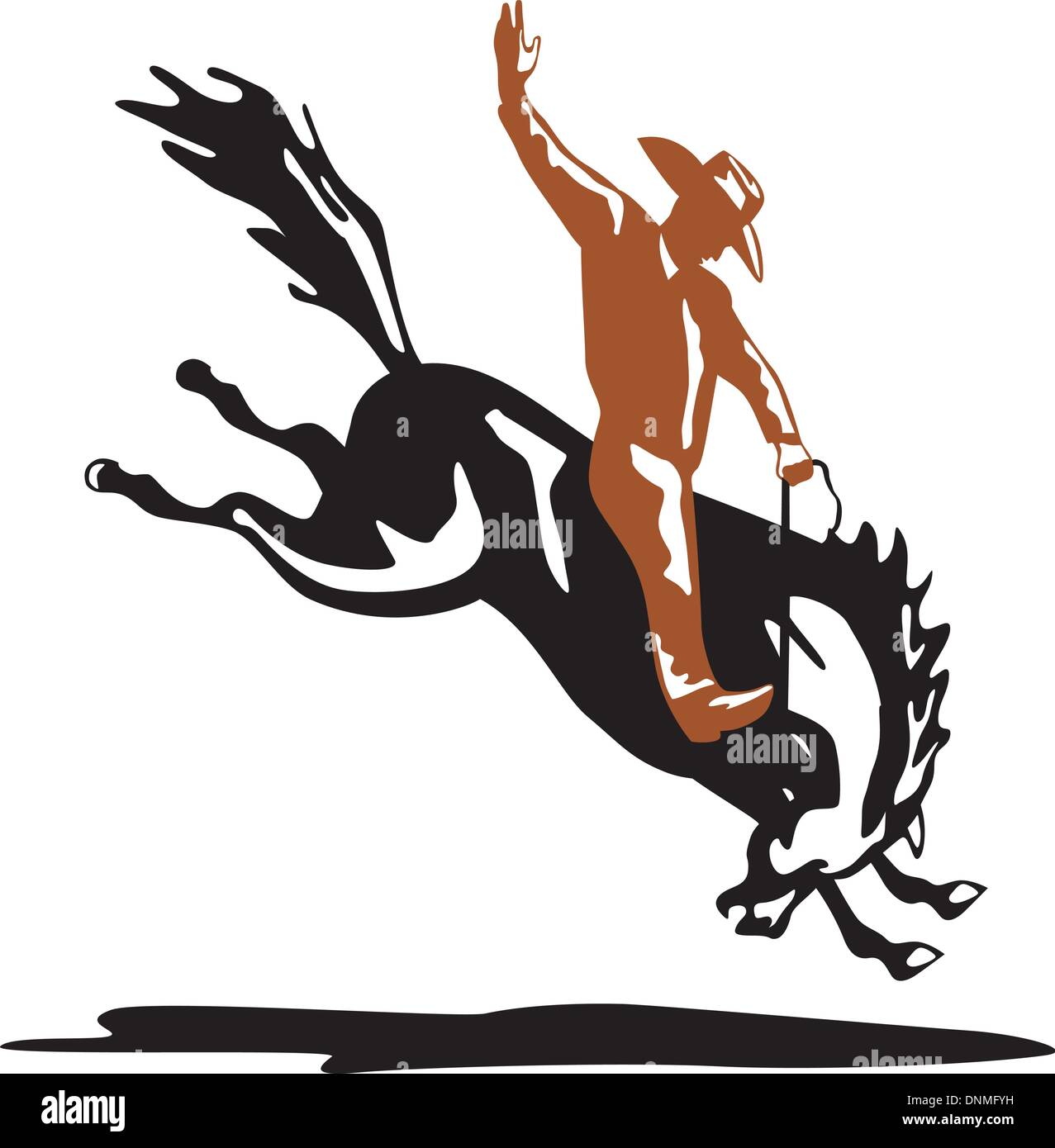Illustration of rodeo cowboy riding bucking horse bronco on isolated ...