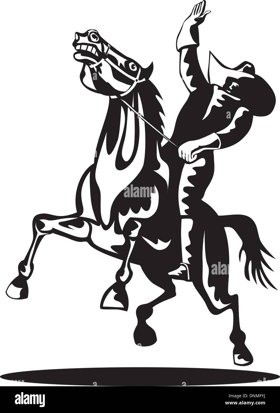 Illustration of rodeo cowboy riding bucking horse bronco on isolated ...