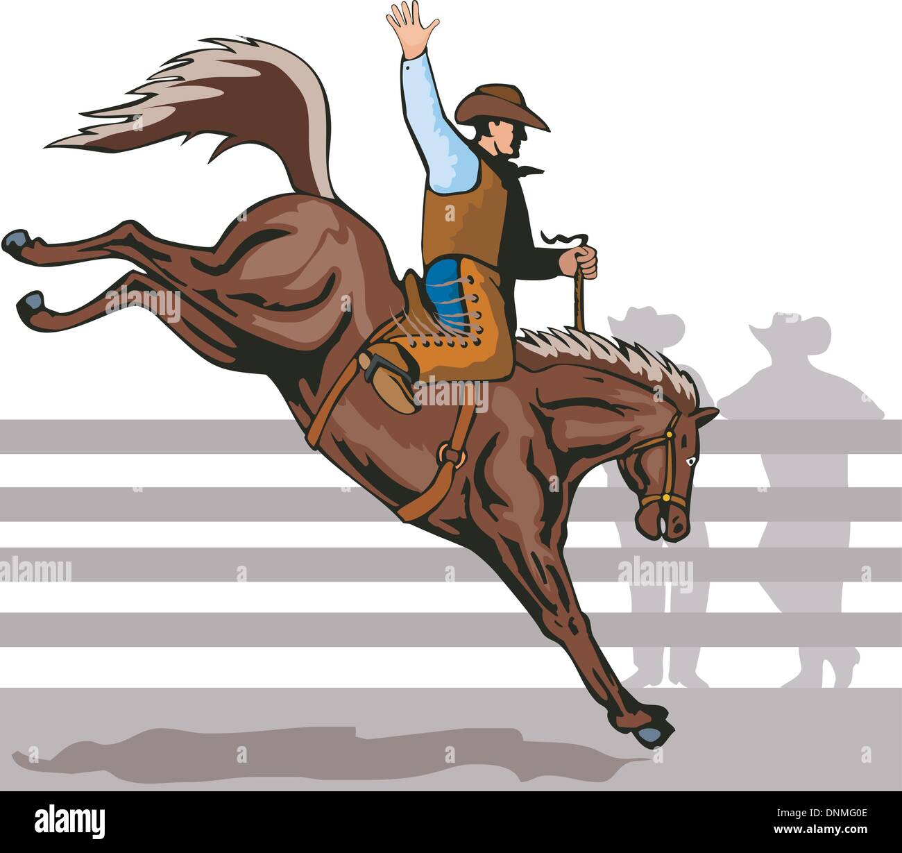 Illustration of rodeo cowboy riding bucking horse bronco on isolated ...