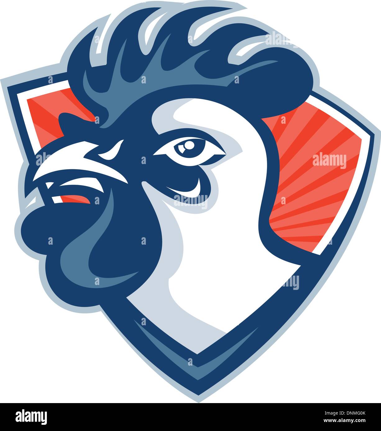 Illustration of a rooster cockerel head facing side set inside crest ...