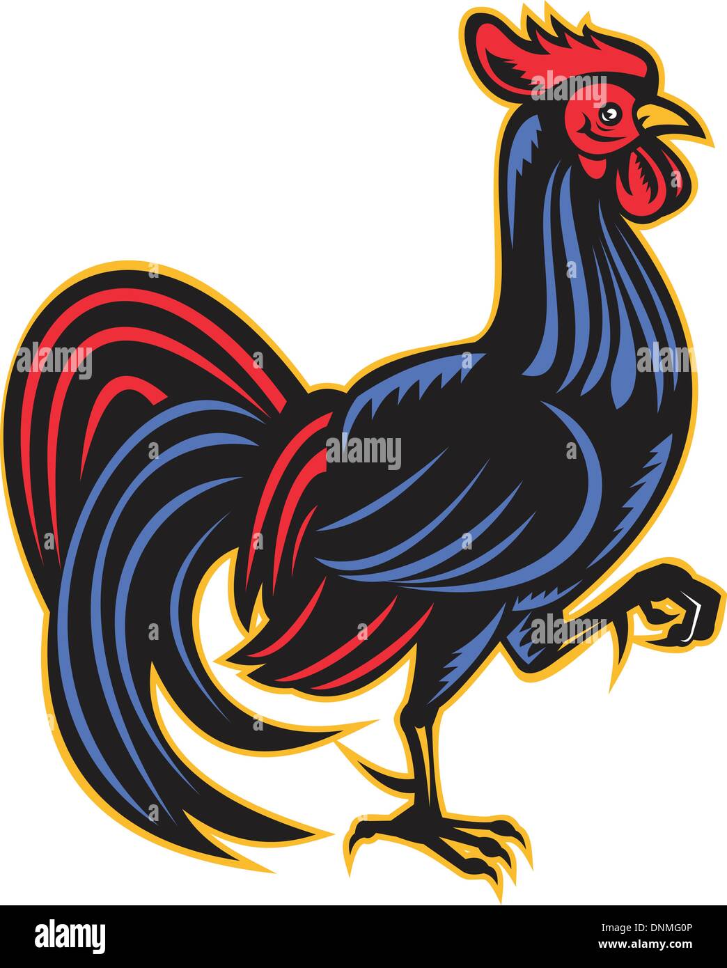 illustration of a rooster cockerel marching viewed from side done in ...