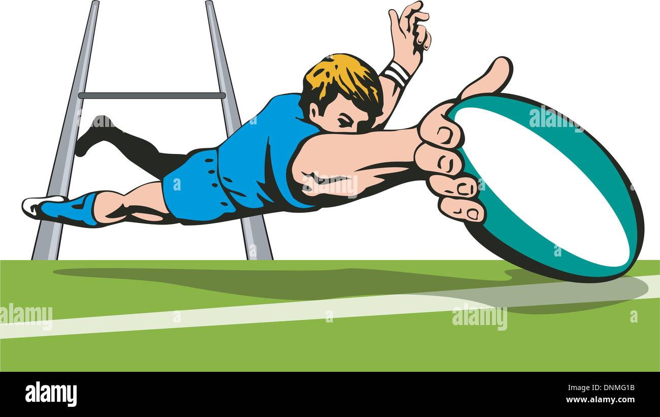 Illustration of a rugby player in action done in retro style Stock ...