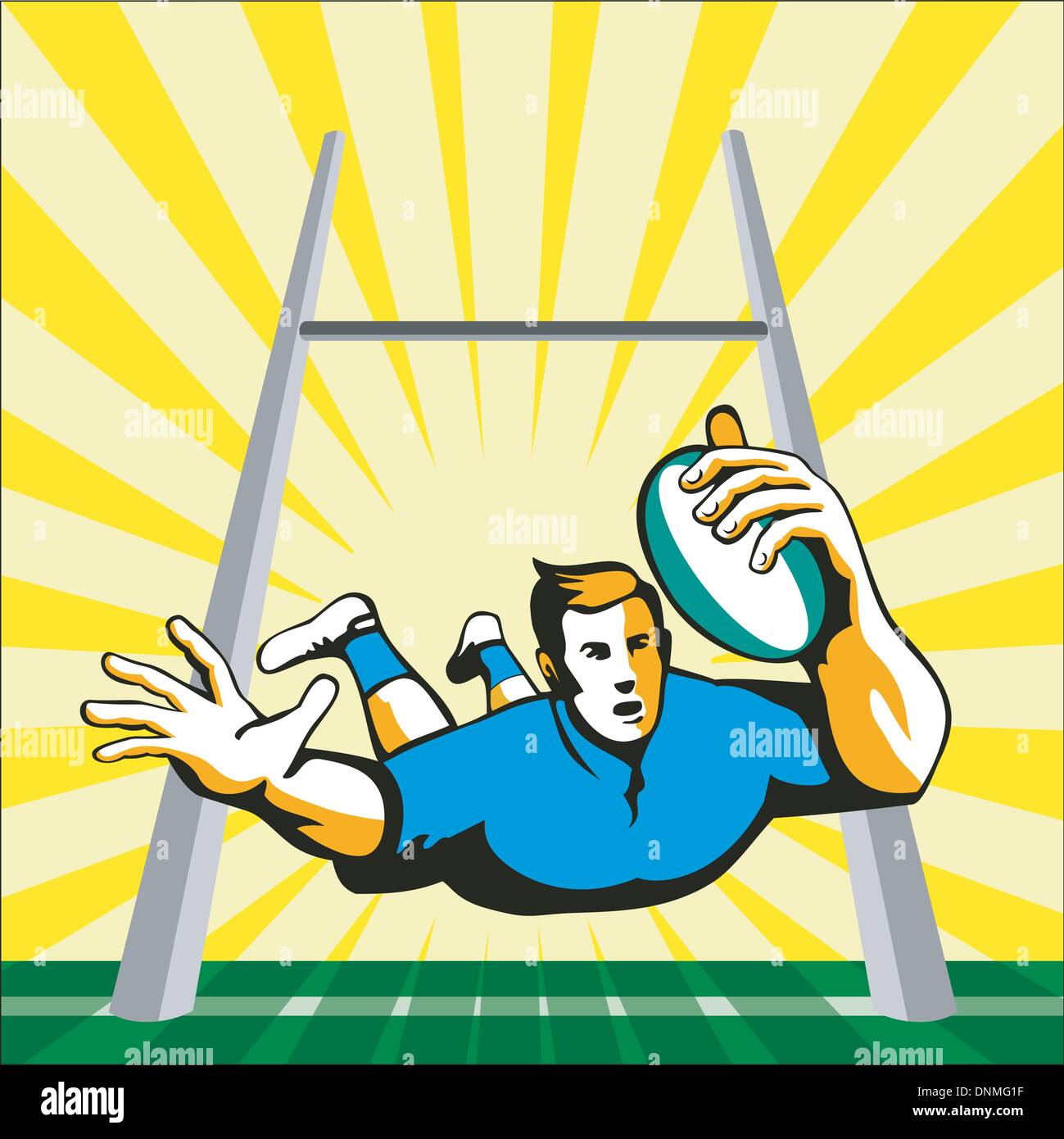 Illustration of a rugby player scoring a try done in retro style Stock ...