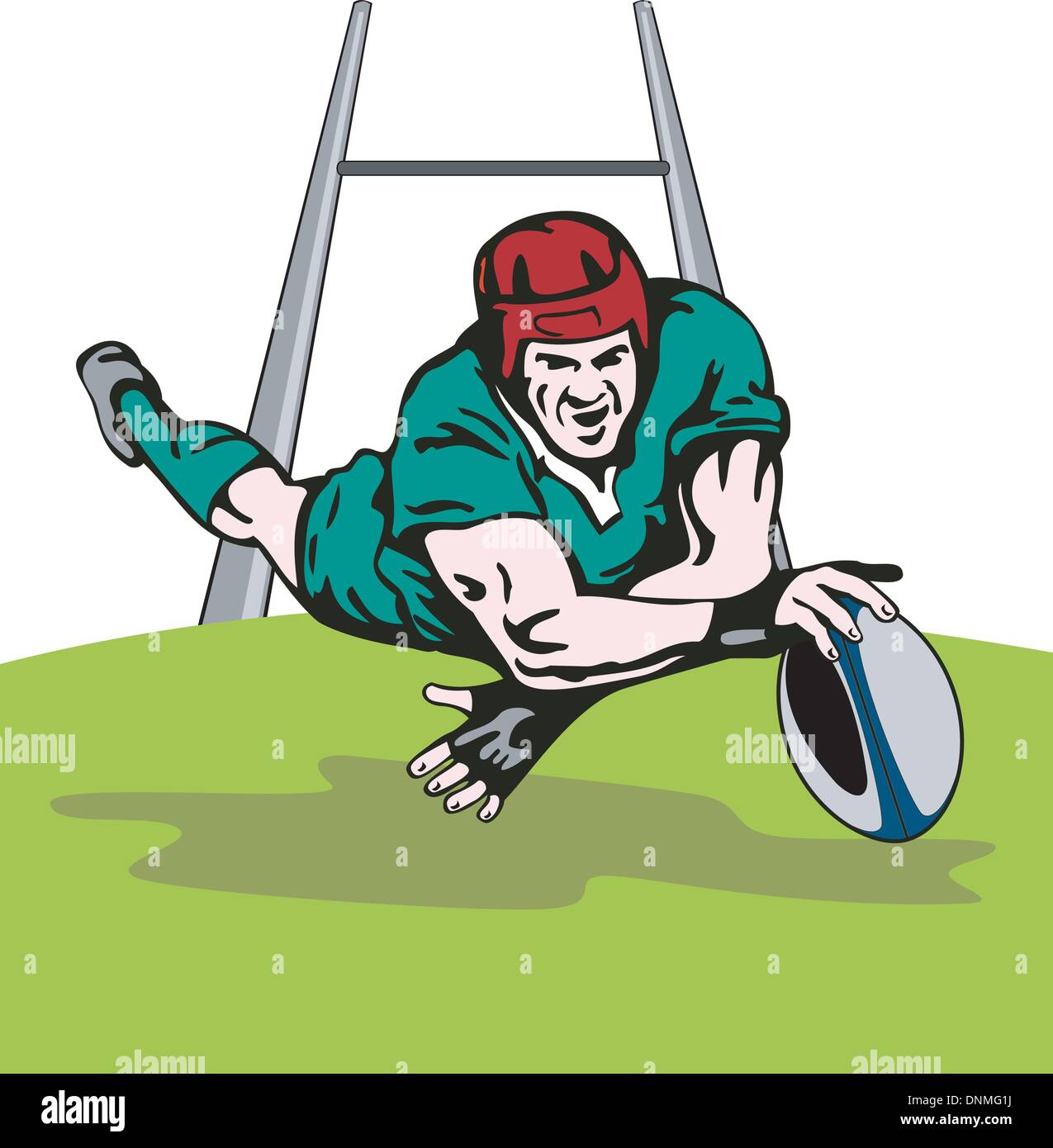 illustration of a rugby player scoring a try on isolated background ...