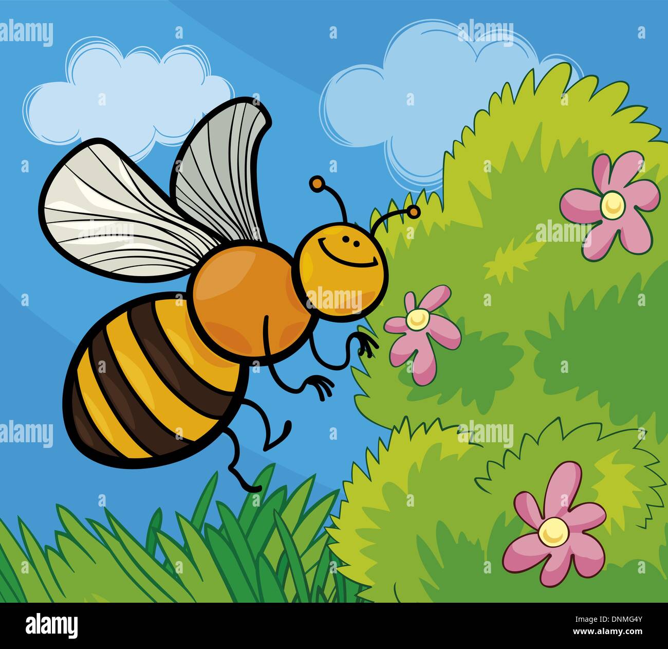 Cartoon Illustration of Funny Honey Bee on the Meadow Stock Vector ...