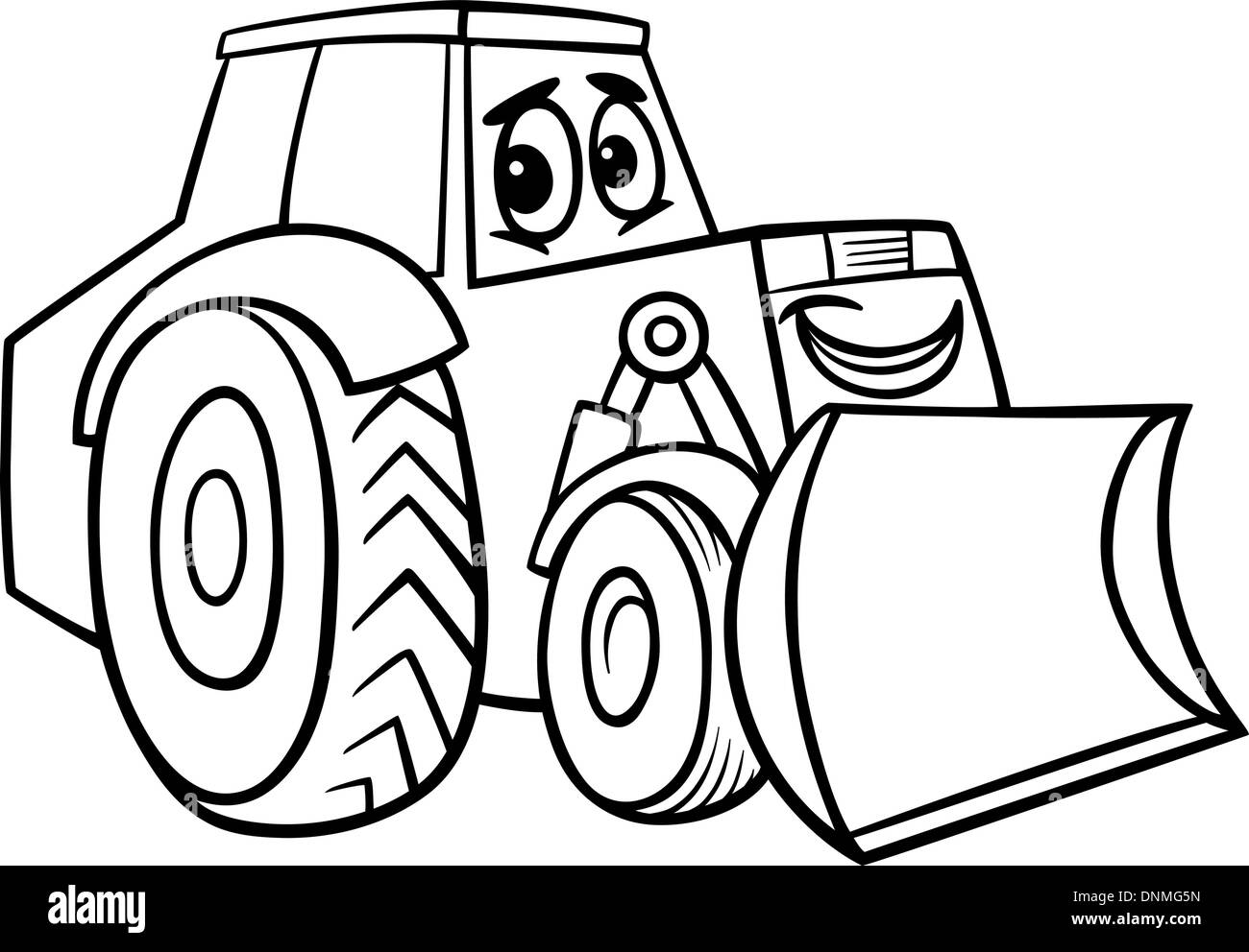 Black and White Cartoon Illustration of Funny Bulldozer Machine Comic ...
