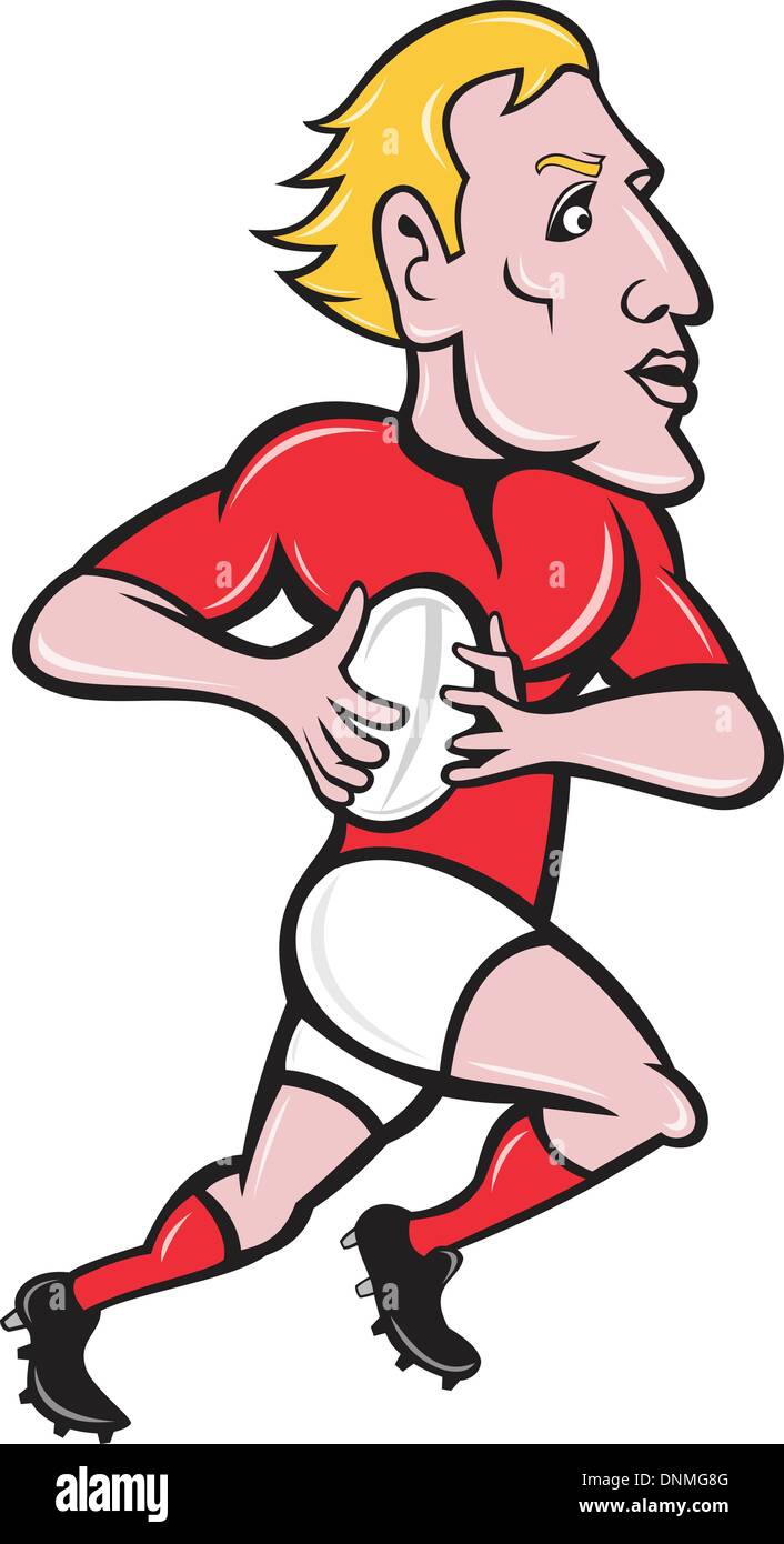 illustration of a rugby player running with ball done in cartoon style ...