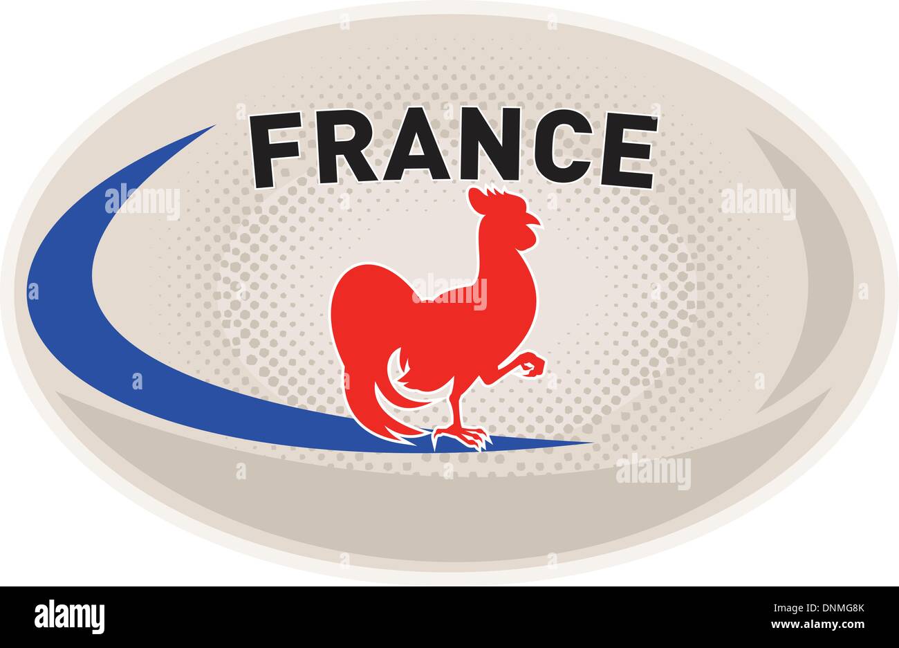 illustration of a rugby ball with French Rooster cockerel and words ...