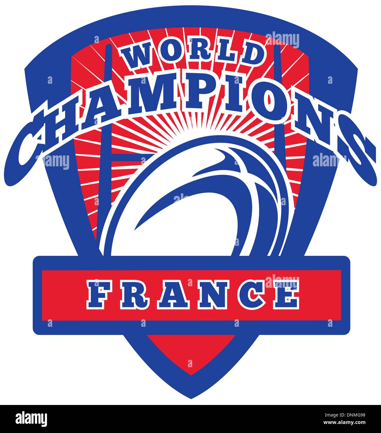 illustration of a rugby ball and goal post inside shield with words ...