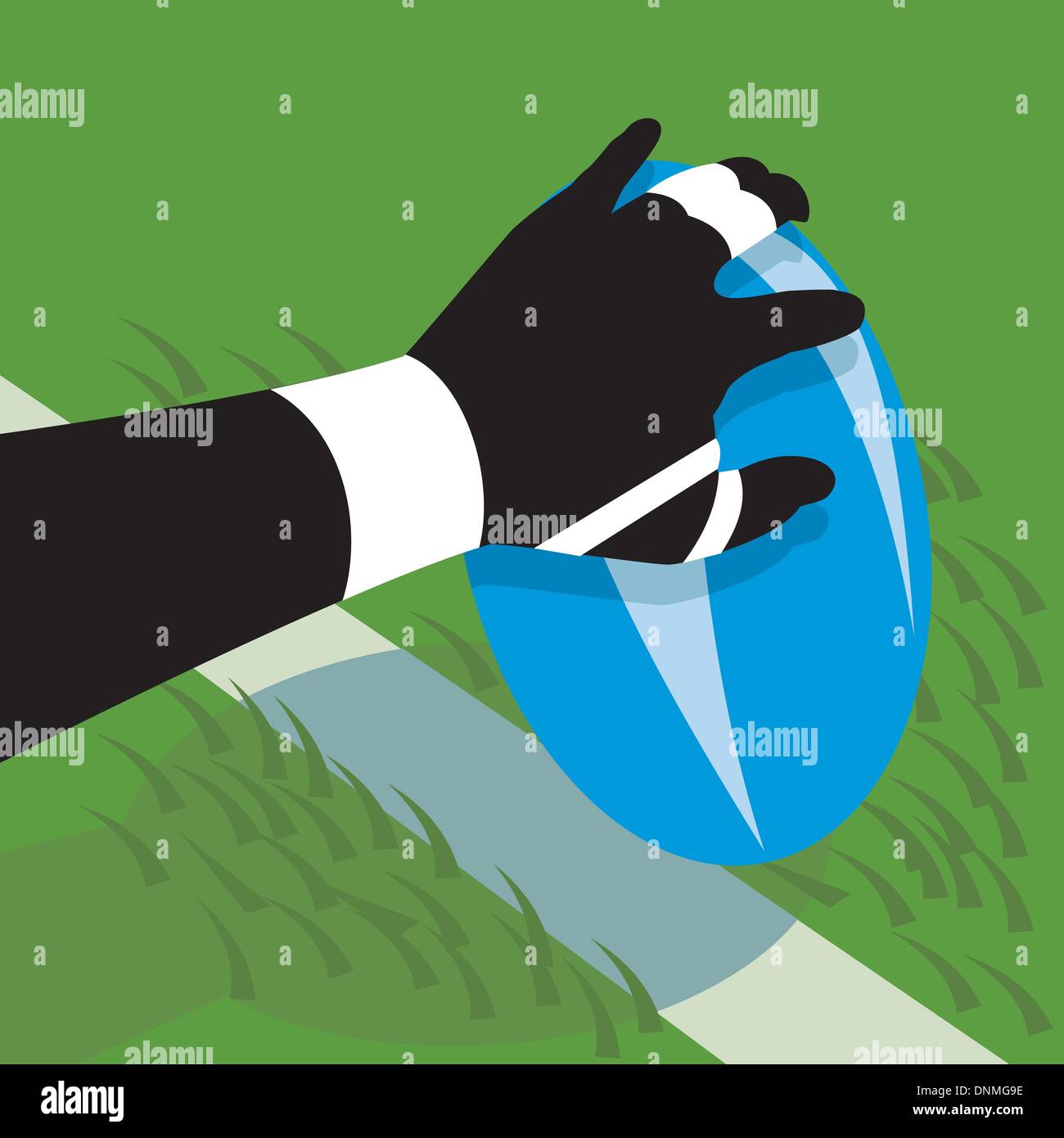 illustration of a rugby player scoring a try in retro woodcut style ...