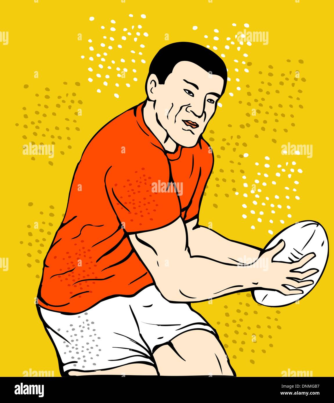 illustration of a rugby player running passing the ball done in sketch ...