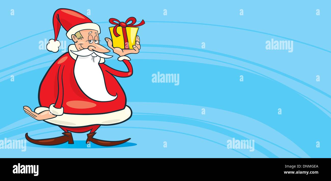 cartoon Illustration of funny santa claus with gift Stock Vector Image ...