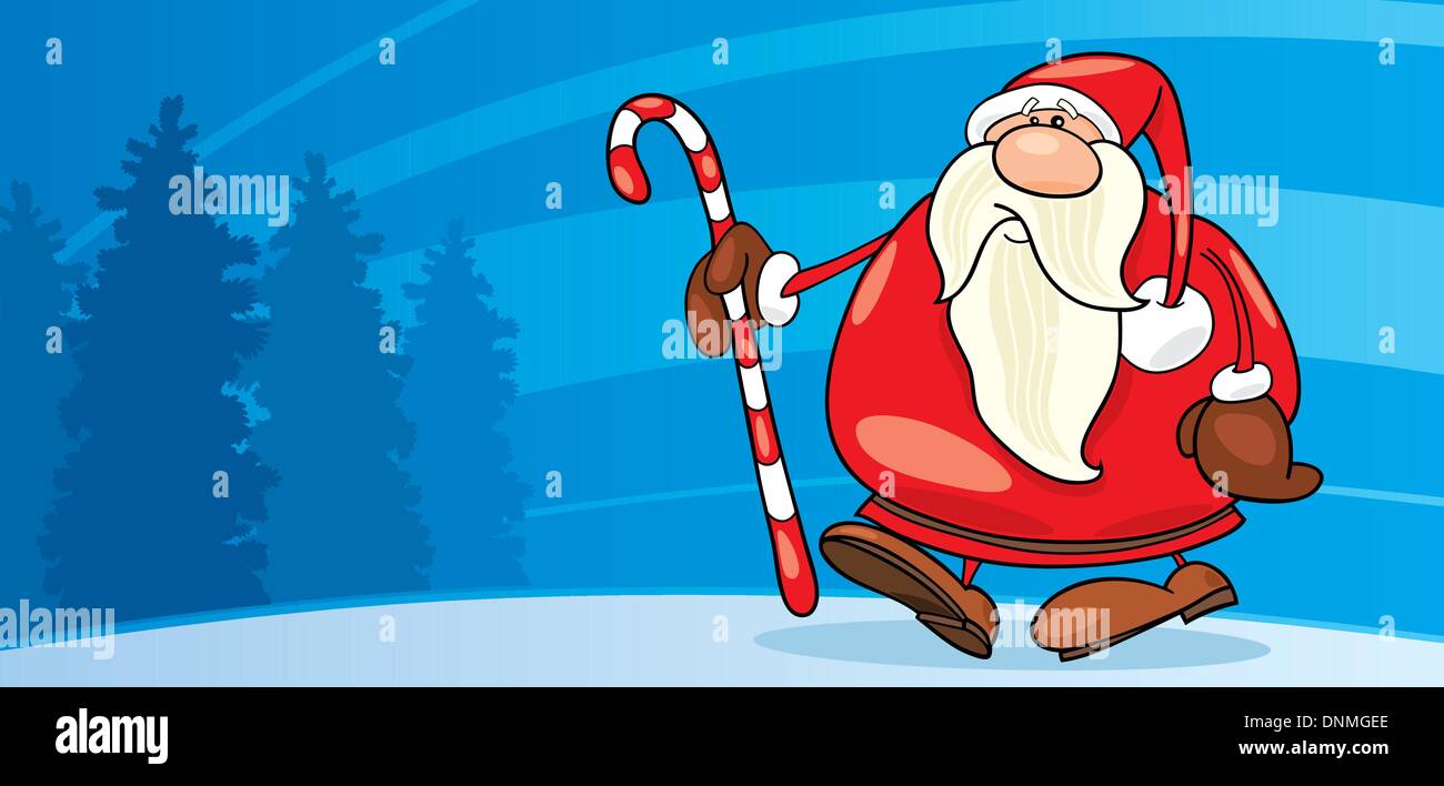 cartoon Illustration of santa claus with christmas cane Stock Vector ...