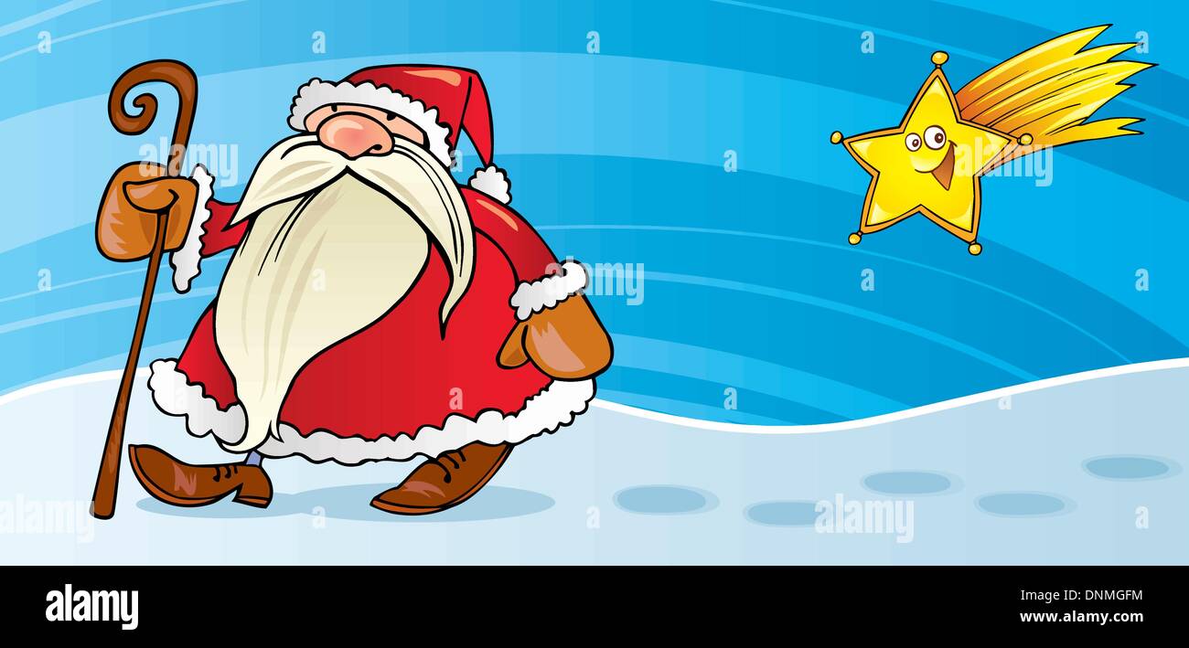 cartoon Illustration of santa claus with christmas star Stock Vector ...