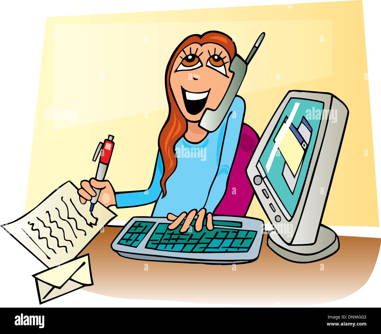 Illustration of Happy Businesswoman working Stock Vector Image & Art ...