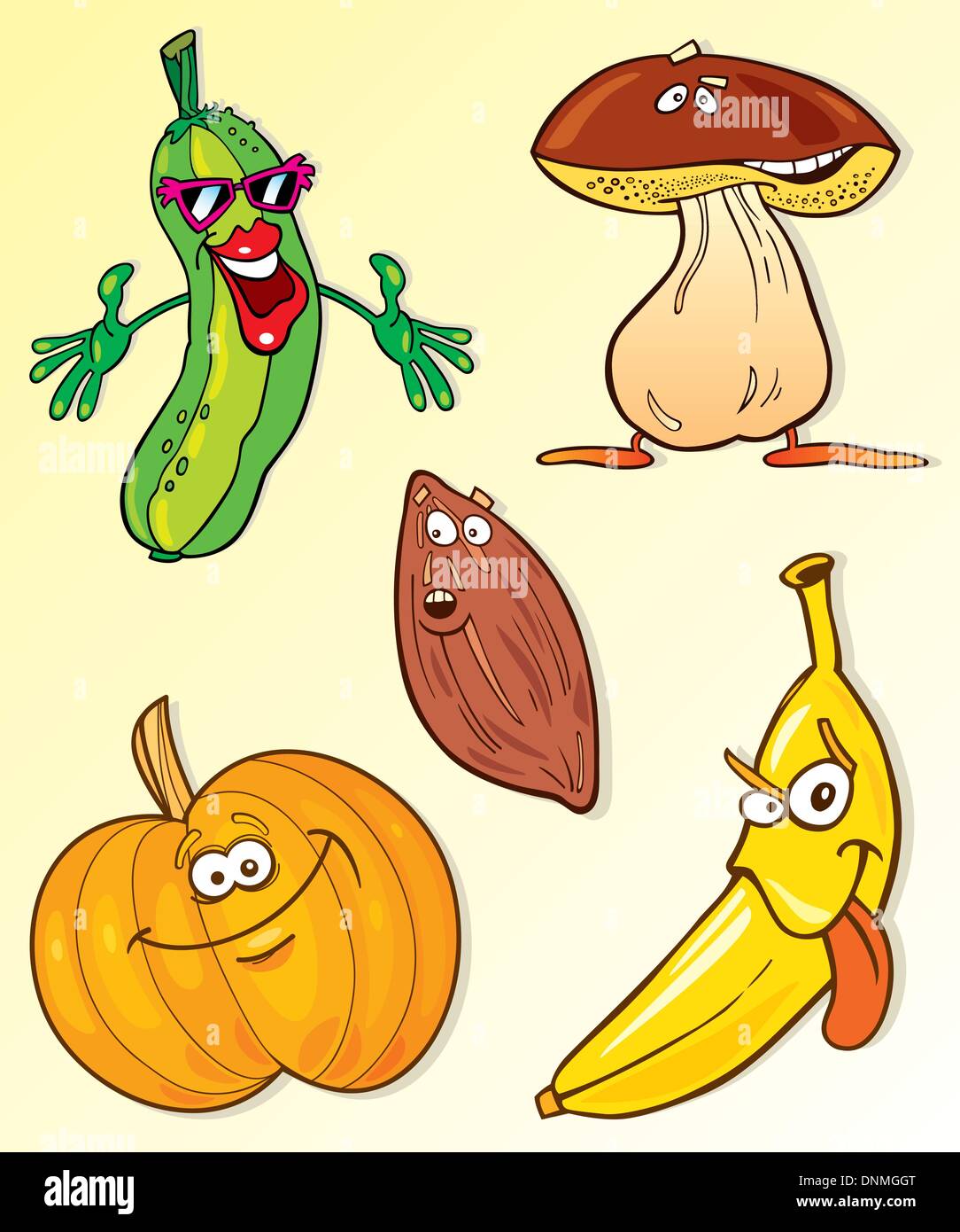 Illustration of cartoon fruits and food elements Stock Vector Image ...