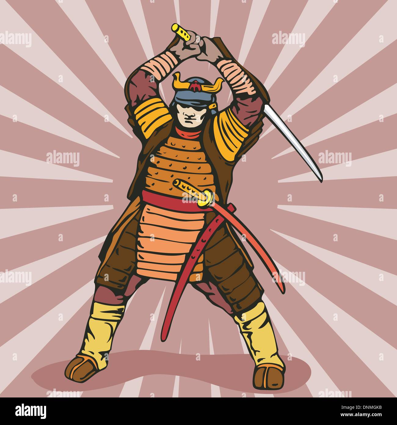 Illustration of a samurai warrior facing front with katana sword done ...