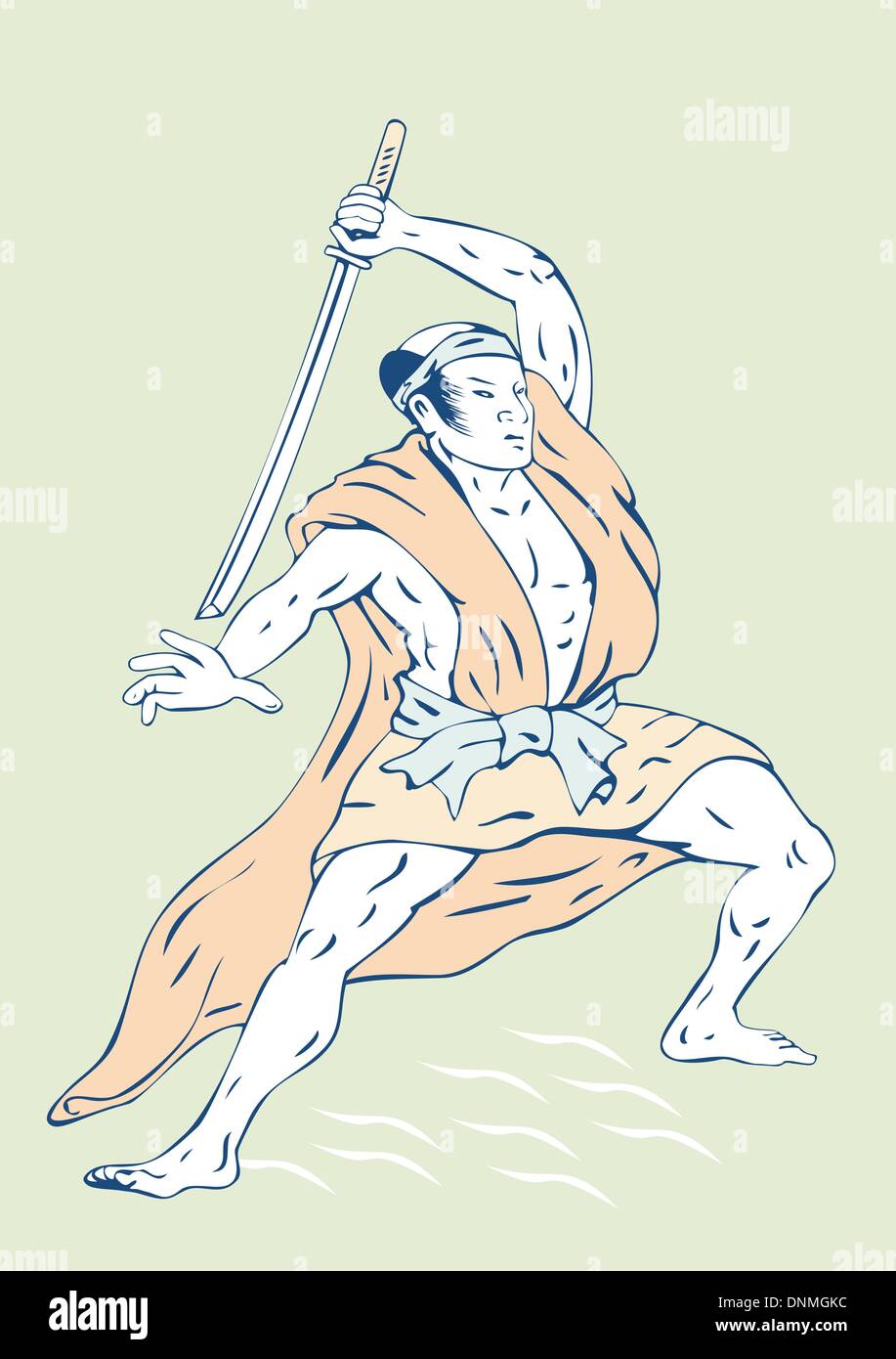 Illustration of a Samurai warrior with katana sword in fighting stance ...