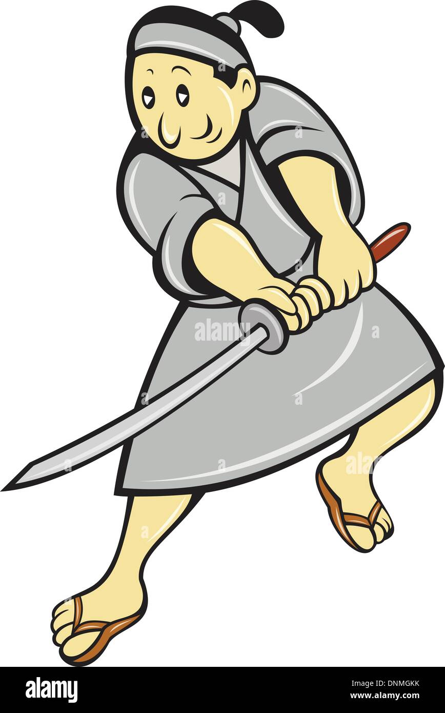 illustration of a Japanese samurai warrior with sword done in cartoon ...