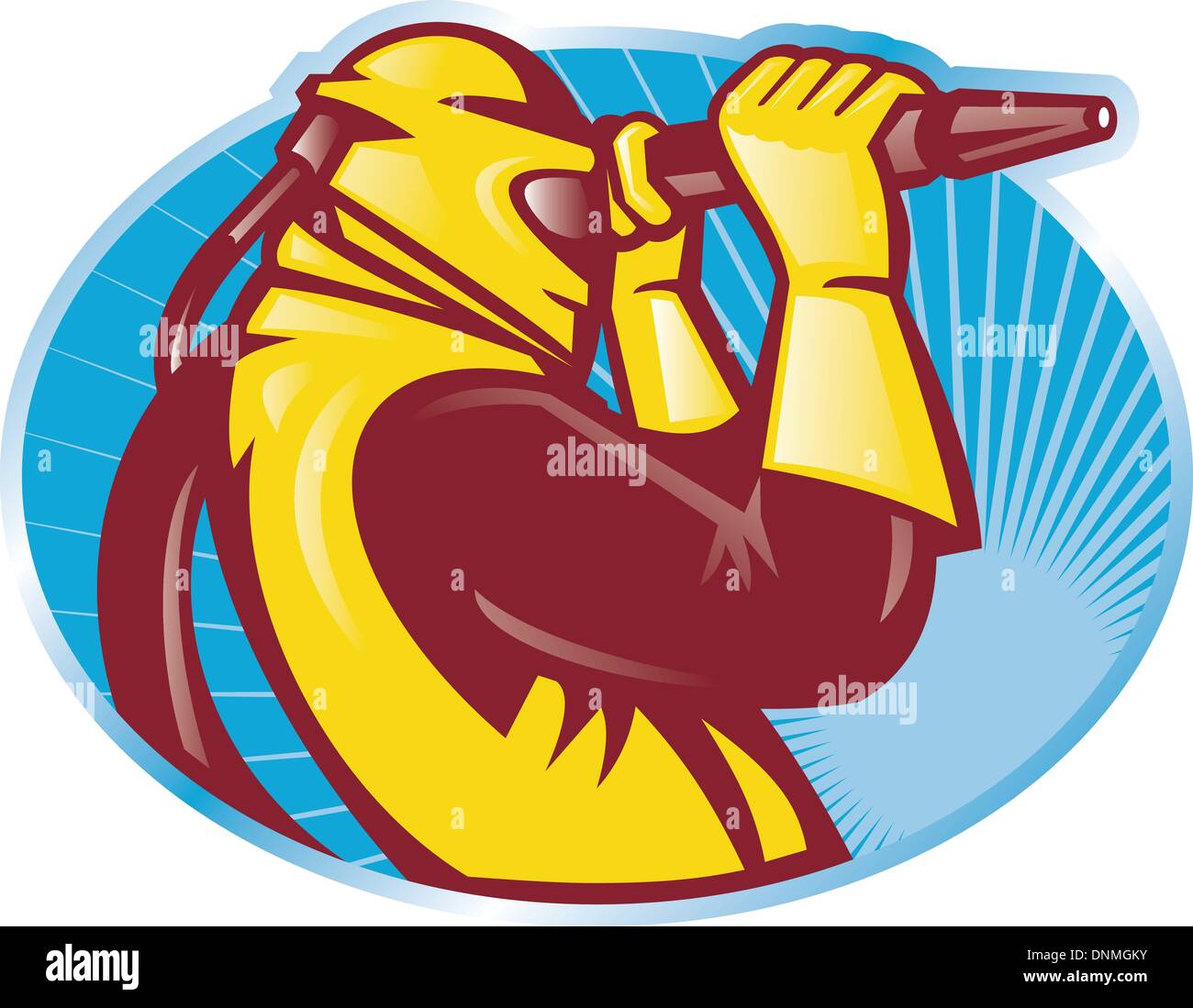 Illustration of a sandblaster worker working with hose viewed from side ...