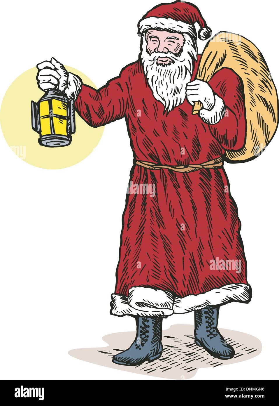 illustration of Father Christmas Santa Claus with bag on isolated ...