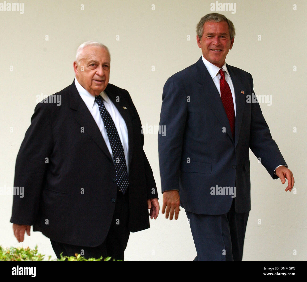 Prime Minister Ariel Sharon of Israel and United States President ...