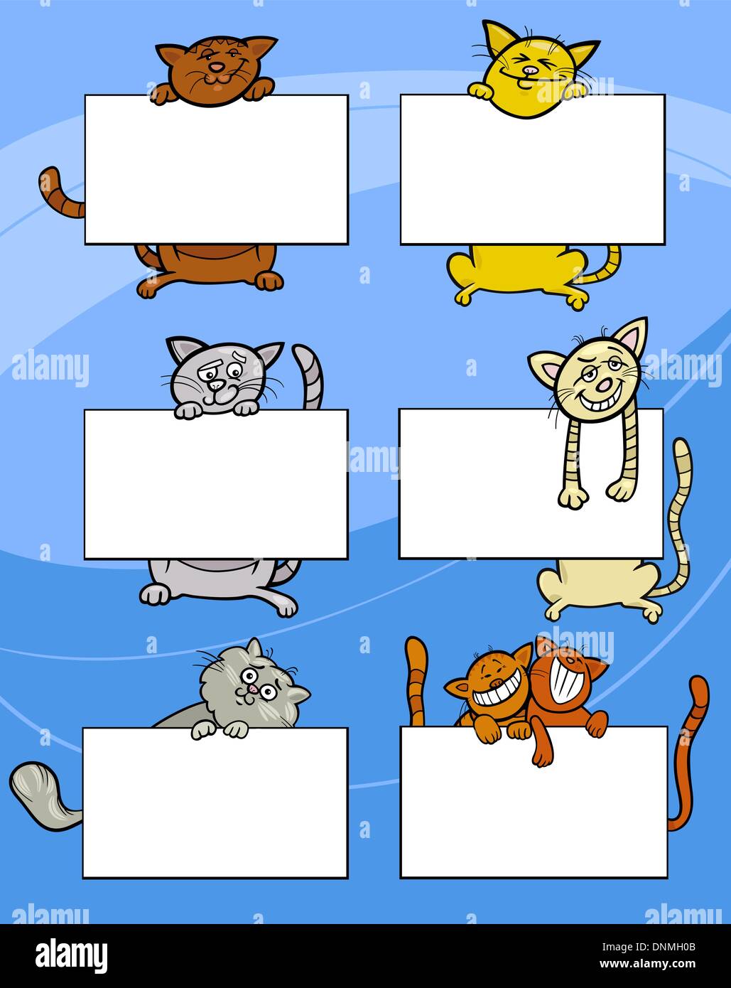 Cartoon Illustration of Funny Cats with Blank Cards or Boards Greeting ...
