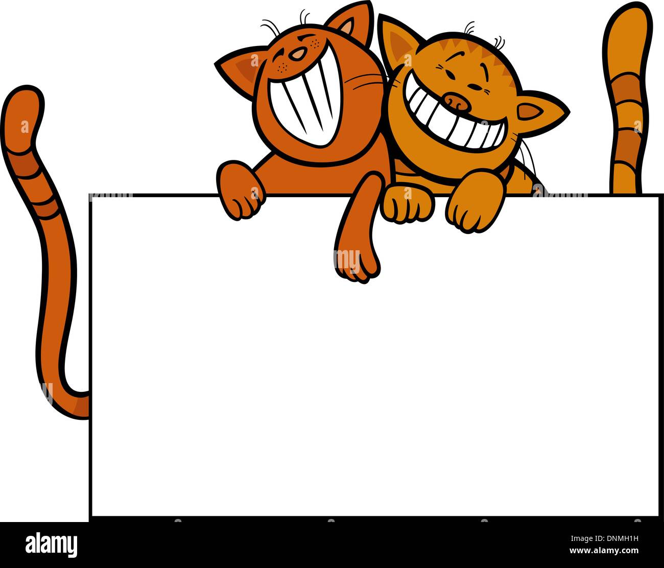 Cartoon Illustration of Two Funny Cats with Blank Card or Board ...