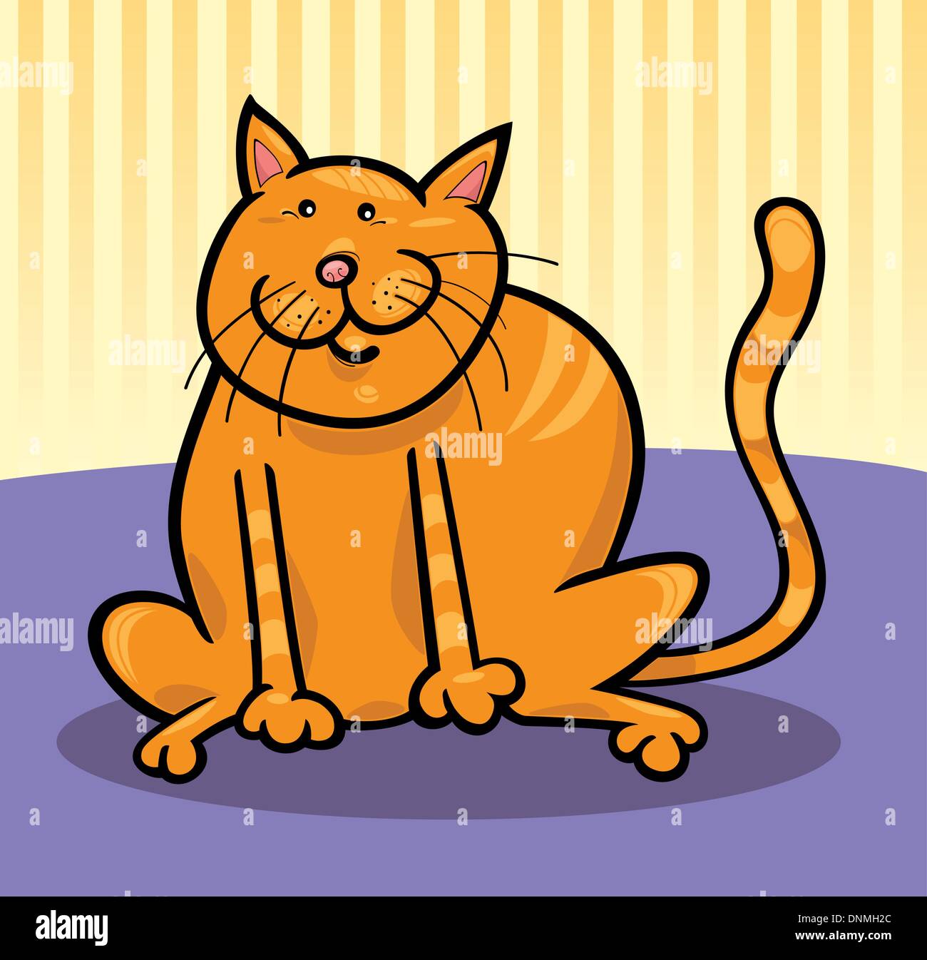 cartoon illustration of funny yellow cat sitting on the floor Stock ...
