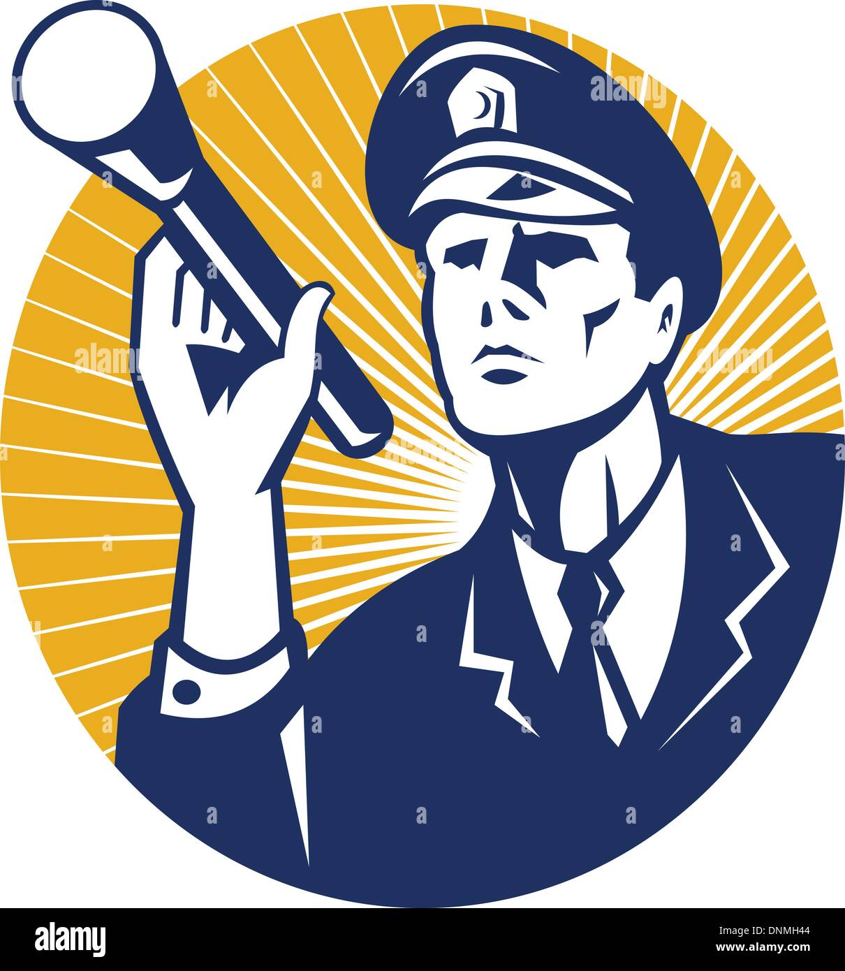 Illustration of a police officer policeman security guard holding a ...