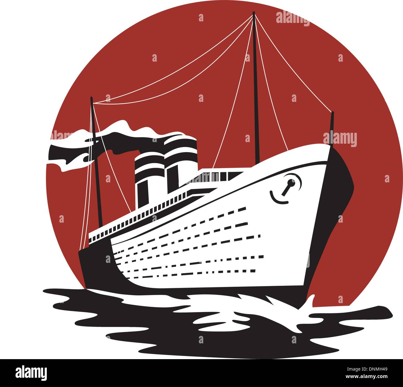 illustration of a passenger cargo container ship done in retro style ...