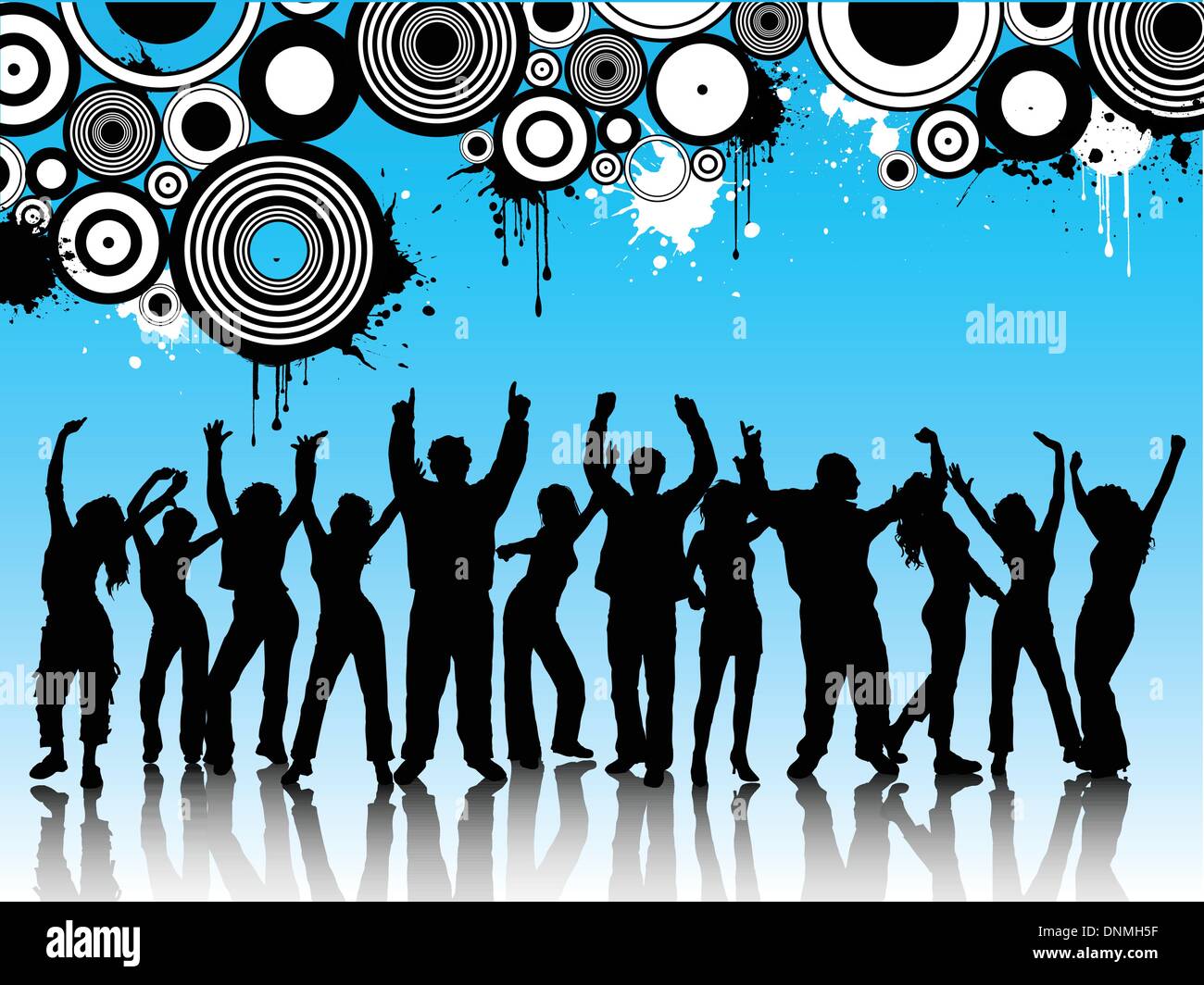 Silhouettes of people dancing on retro grunge background Stock Vector ...