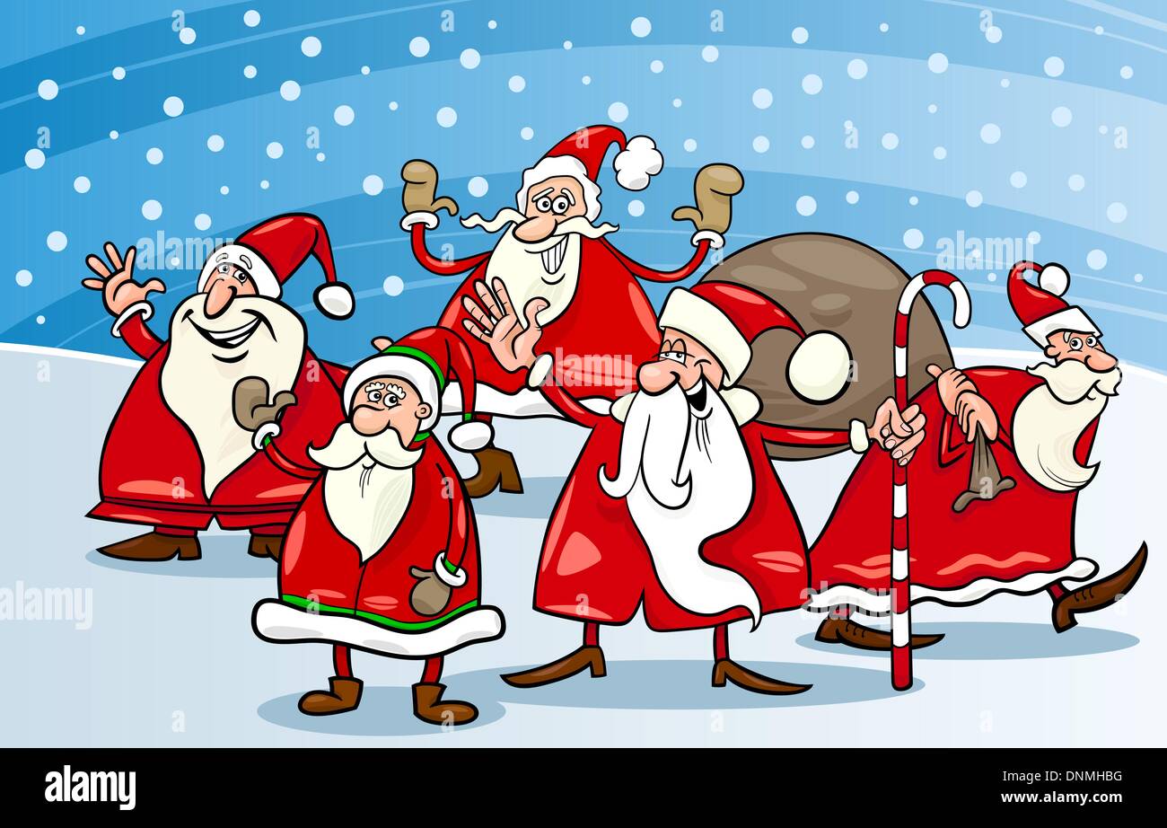 Cartoon Illustration of Santa Claus Characters Group at Christmas Eve Stock Vector Image & Art ...