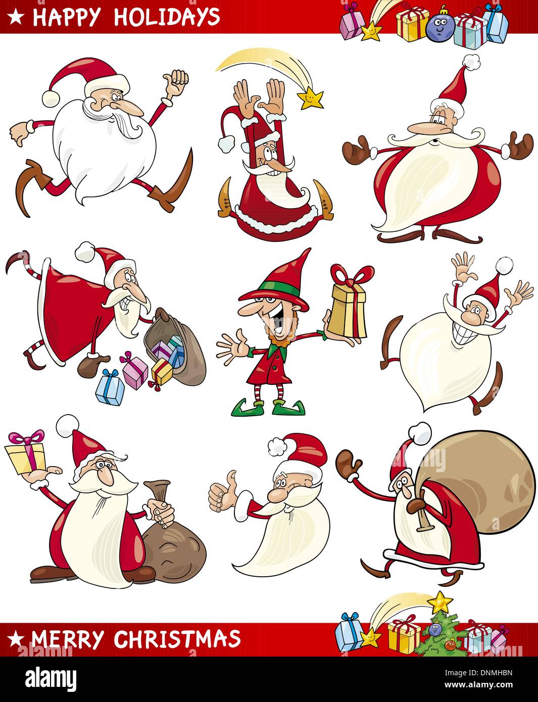 Cartoon Illustration of Santa Clauses, Christmas Elf and other Themes ...