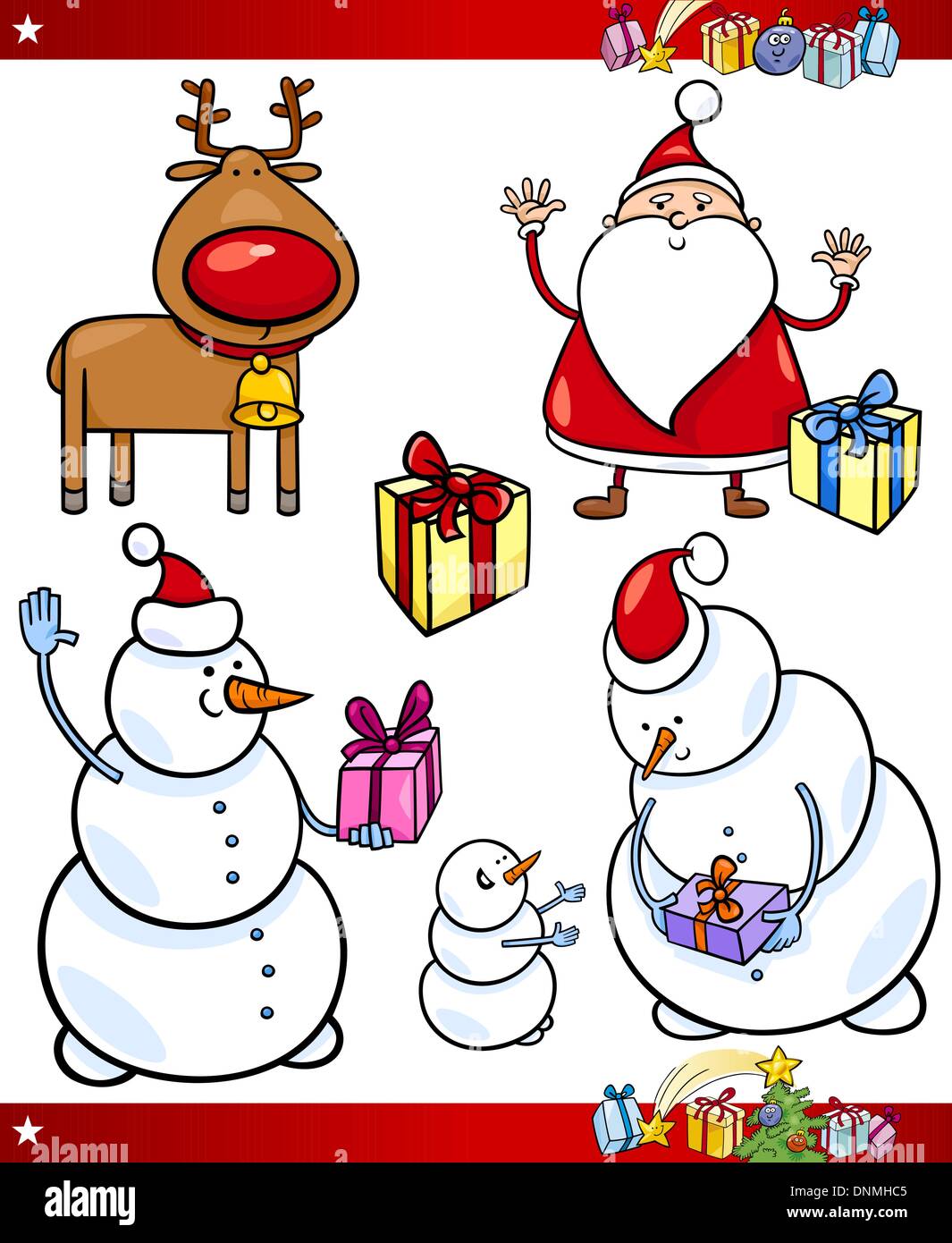 Cartoon Illustration of Santa Claus or Papa Noel, Presents, Gifts and ...