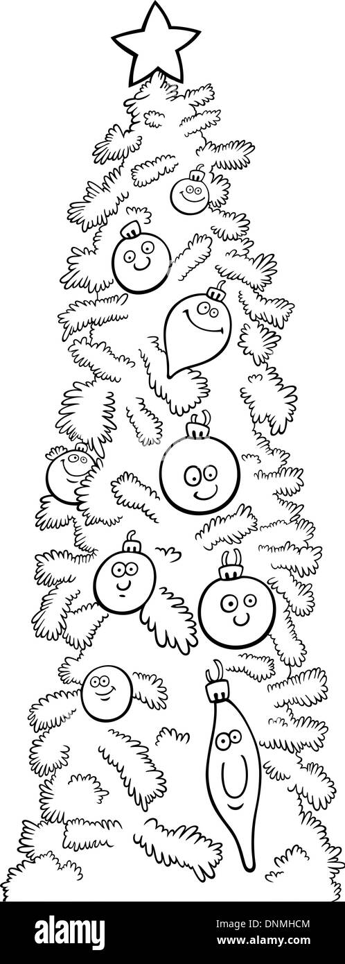 Cartoon Illustration of Christmas Tree for Coloring Book or Page Stock ...