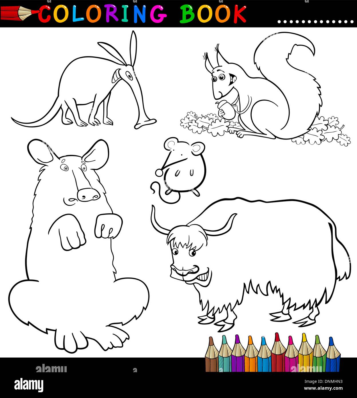 Coloring Book or Page Cartoon Illustration of Funny Wild Animals for ...