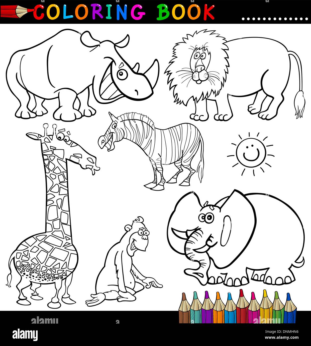 Coloring Book or Page Cartoon Illustration of Funny Wild and Safari ...