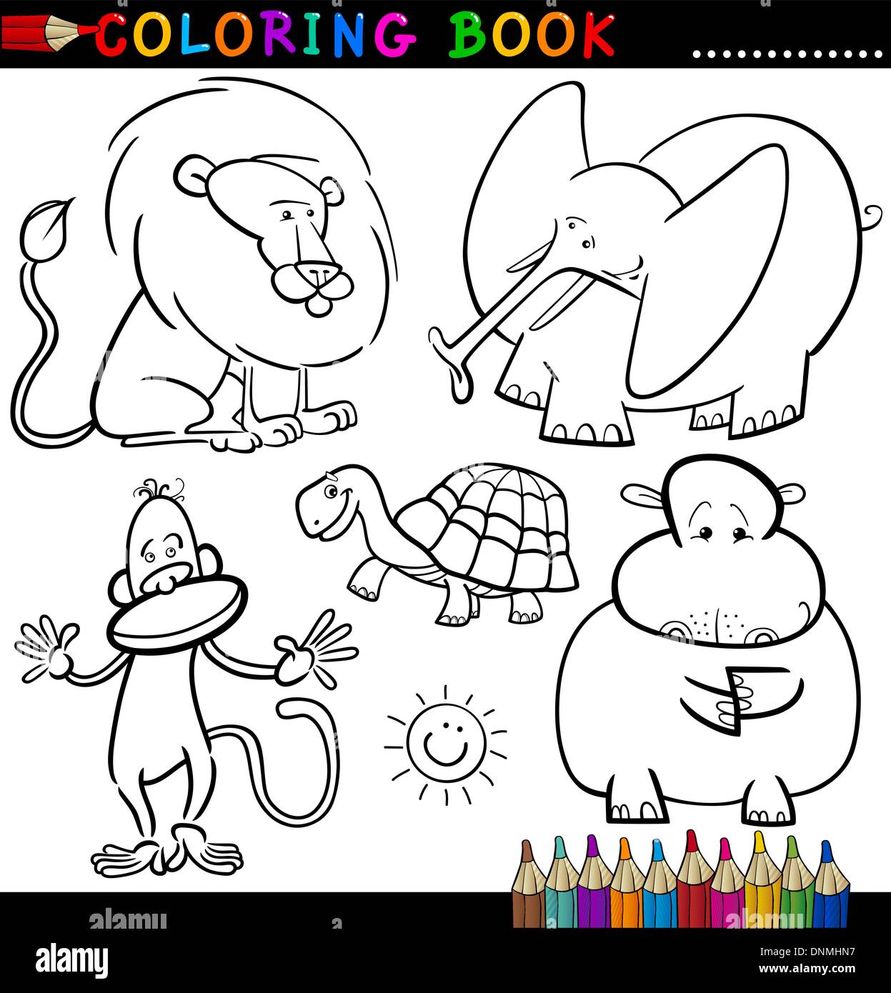 Coloring Book or Page Cartoon Illustration of Funny Wild and Safari ...